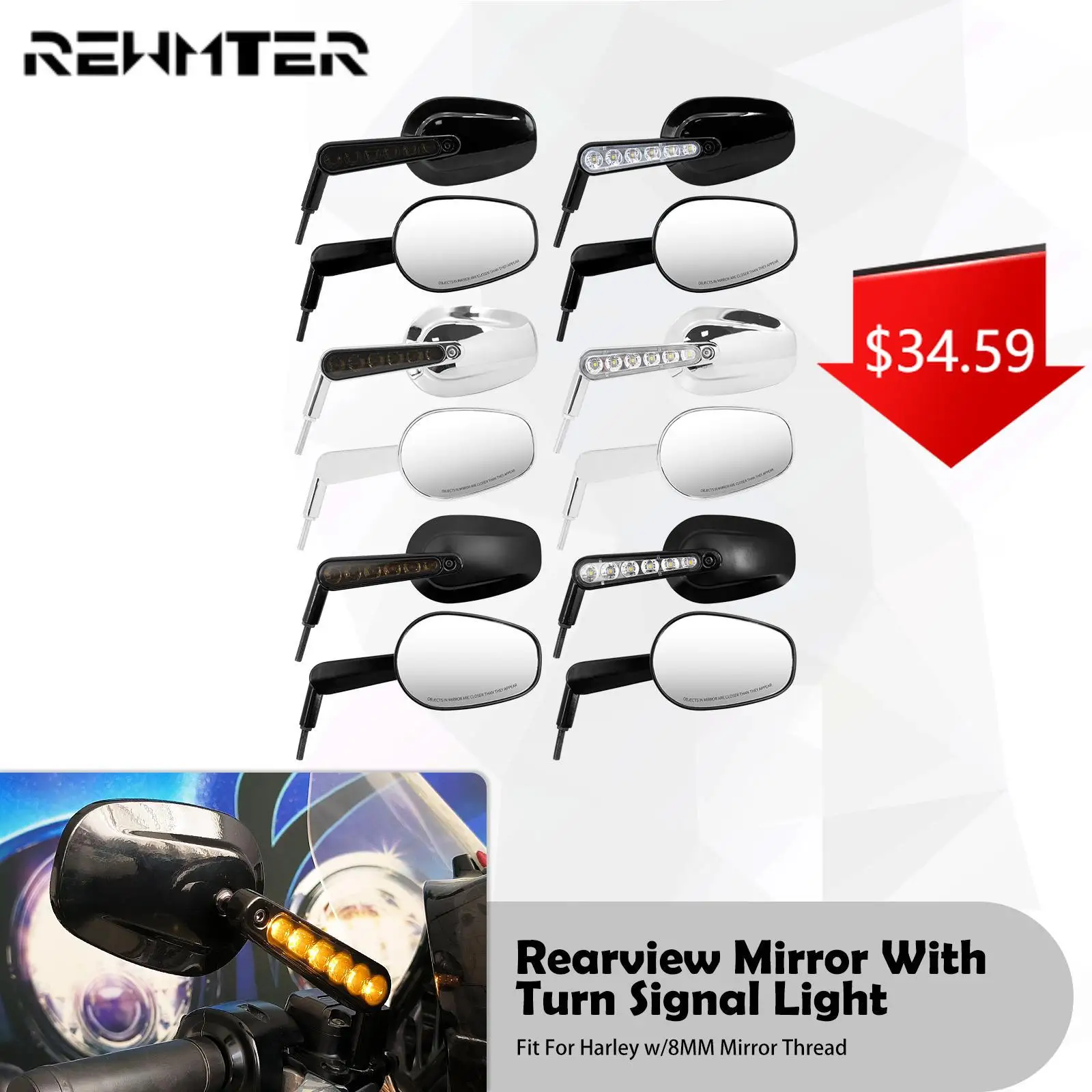Motorcycle-Amber-LED-Turn-Signal-Light-Lamp-Rear-View-Side-Mirror-Black ...