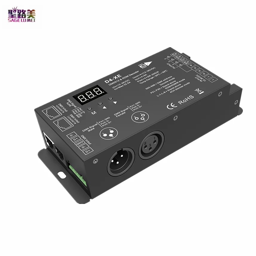4CH D4 XE DMX Decoder Controller PWM Flicker Free Smooth Dimming 12V ...