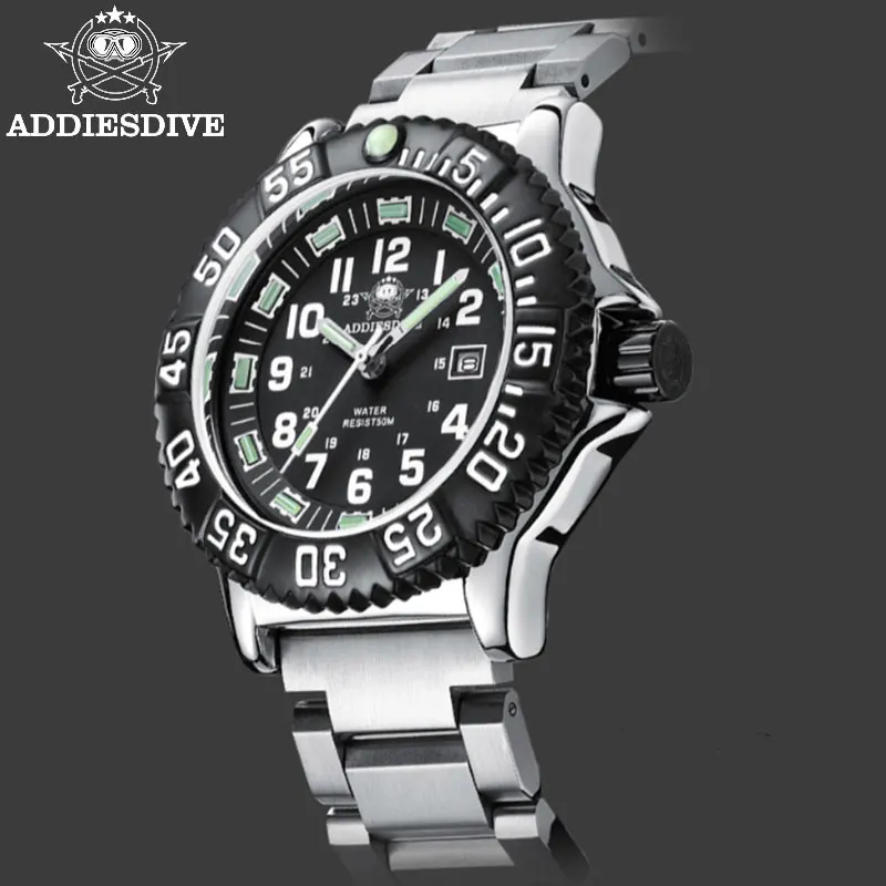 Addies-Dive-Men-Quartz-Watch-Stainless-Steel-Strap-Black-Dial ...