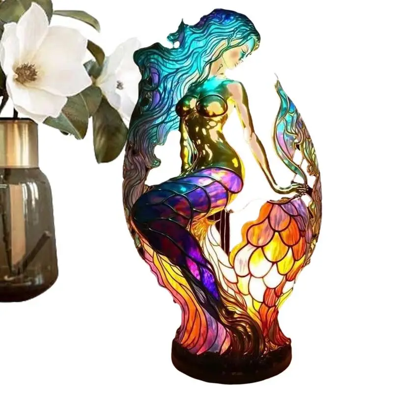 Unique-Retro-Mermaid-Table-Lamp-Est-tua-colorida-Resina-animal-Luz-Fun ...