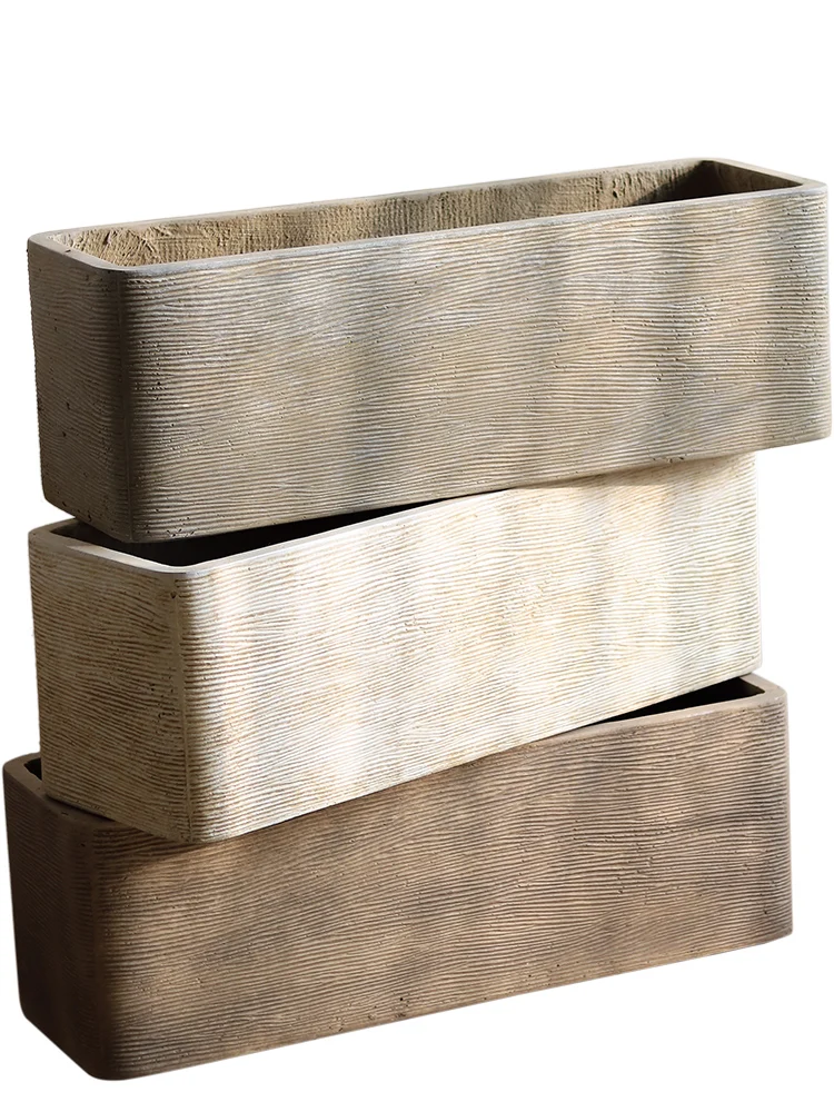 Nordic Rectangular Flower Pot Magnesium Clay Long Planter Succulents ...
