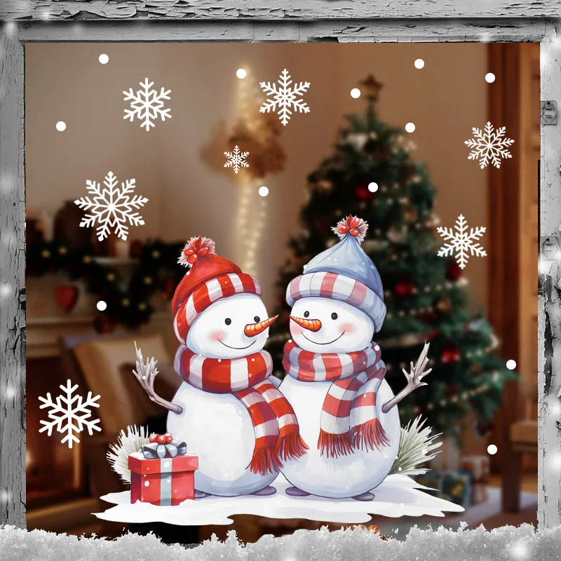 Cute Snowman Christmas Window Sticker 2025 New Year Snowflake Santa ...