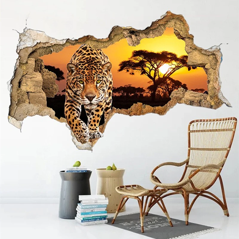 Agile Leopard Animal Poster Old Tree Sunrise View Vinyl Wall Hole Art ...