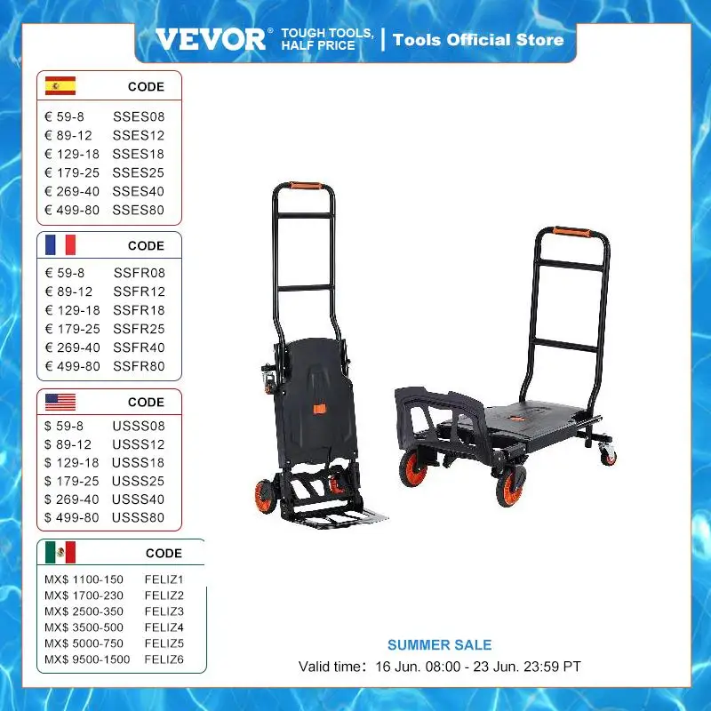 VEVOR-300-lbs-Folding-Hand-Truck-2-in-1-Aluminum-Lightweight-Platform-Cart-Portable-Telescopic ...