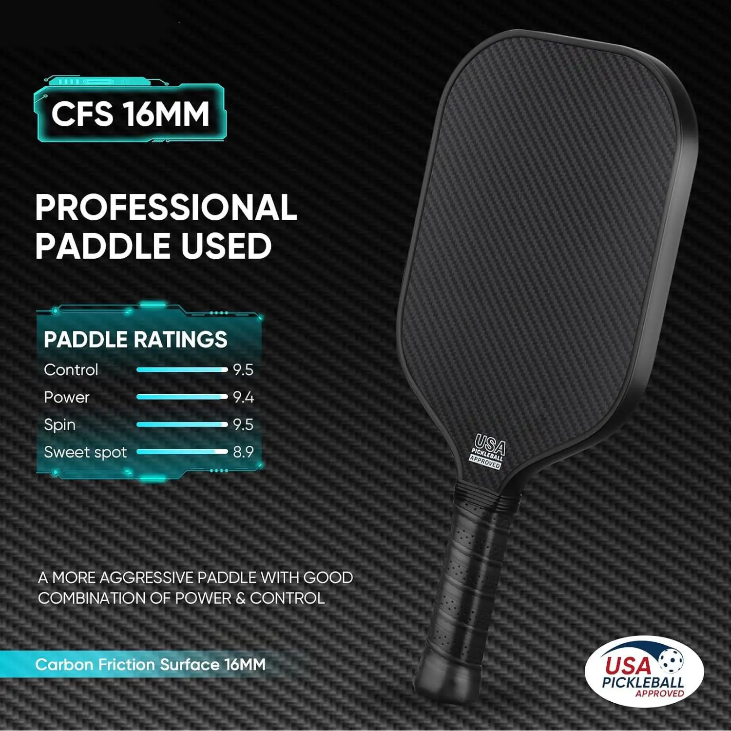 Pickleball-Paddle-3K-Carbon-Fiber-Surface-16MM-PP-Honeycomb-Core-USAPA ...