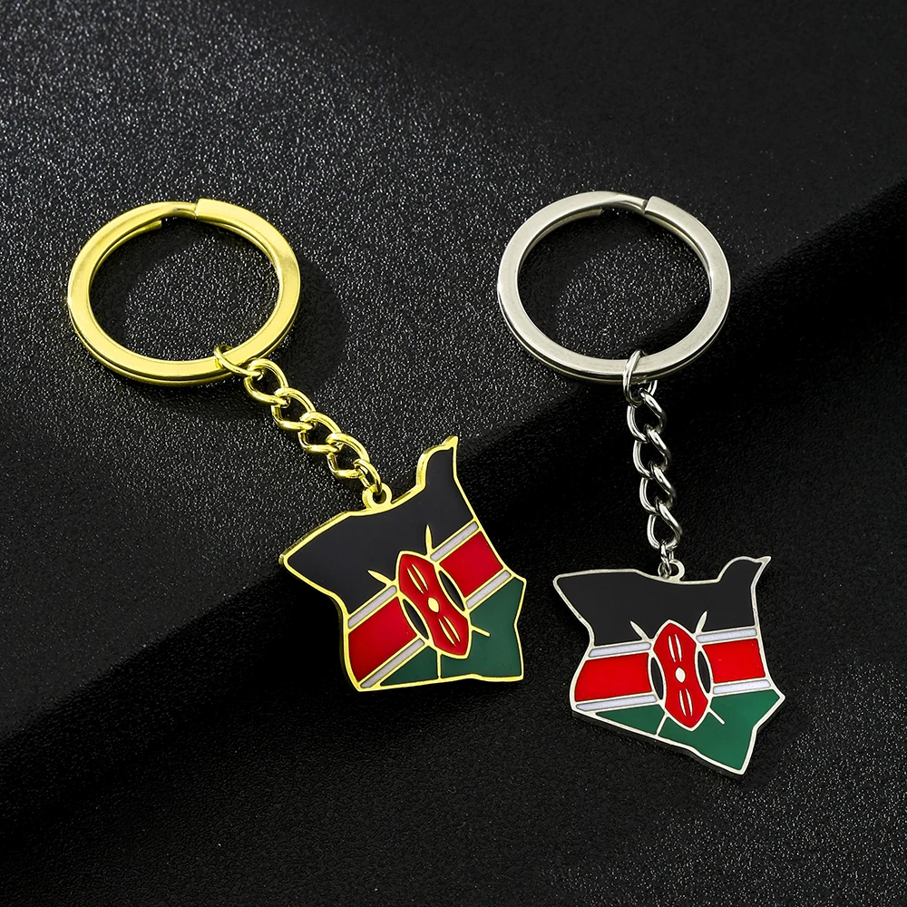 African Republic of Kenya Map Flag Key Chain Stainless Steel Men Women ...