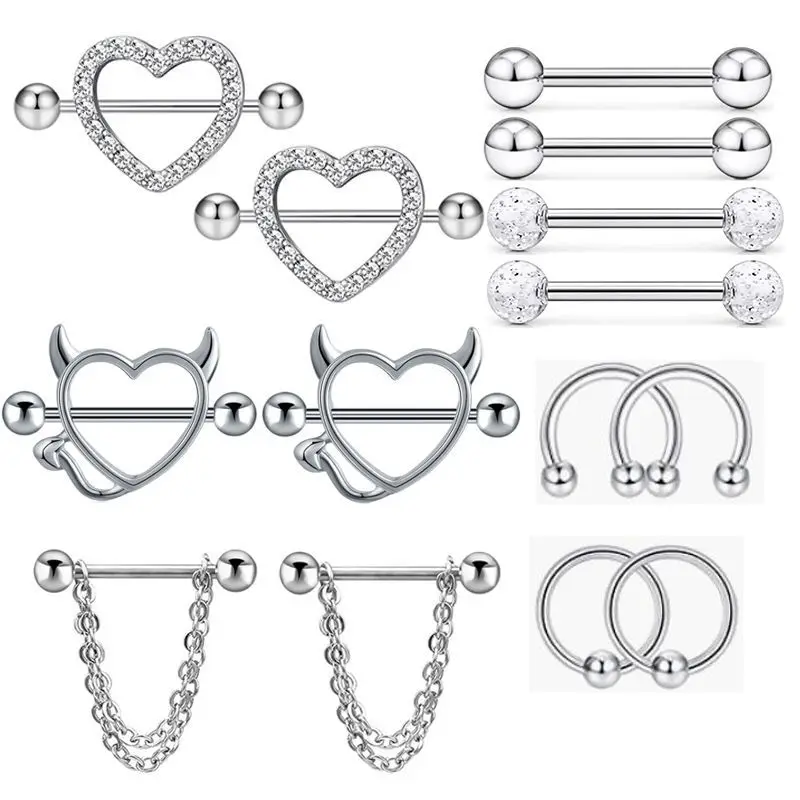 Fashion Heart Shape Niple Piercing Set for Women Stainless Steel Nipple ...