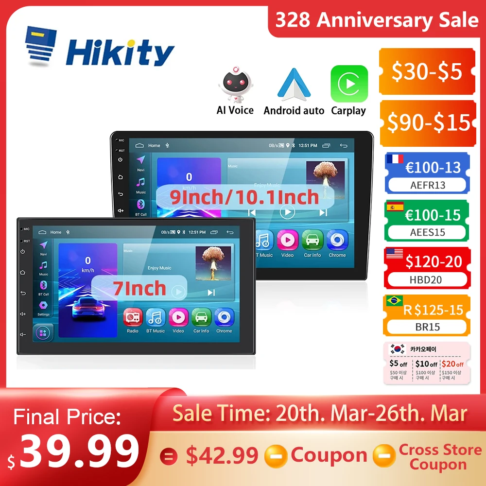 Hikity 2 din android rádio do carro 7 "/9"/10 "universal carro multimídia player de vídeo para ...