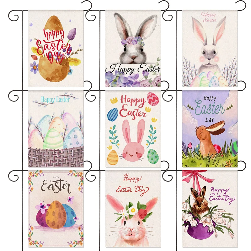 Happy-Easter-Garden-Banner-Welcome-Rabbit-Easter-Egg-Flower-Spring ...