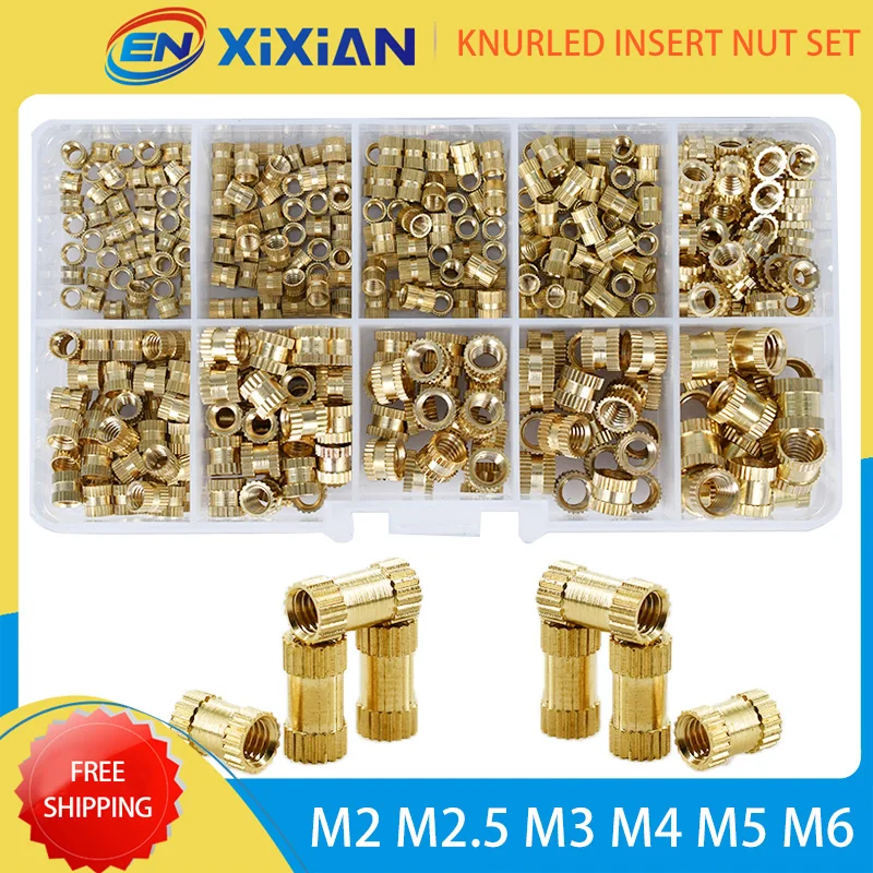 M2-M2-5-M3-M4-M5-M6-Double-Pass-Copper-Knurl-Nut-Brass-Insert-Thread ...