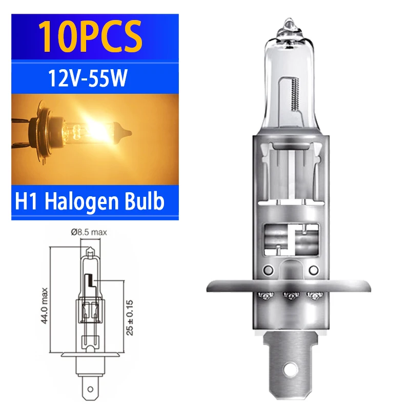 10PCS-H1-Halogen-Bulb-Source-DC-12V-55W-Clear-Glass-Front-HeadLight-Fog ...