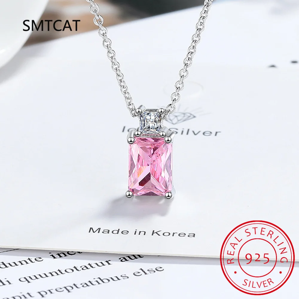 Emerald Cut Created Pink Sapphire 925 Sterling Silver Pendant Necklace ...