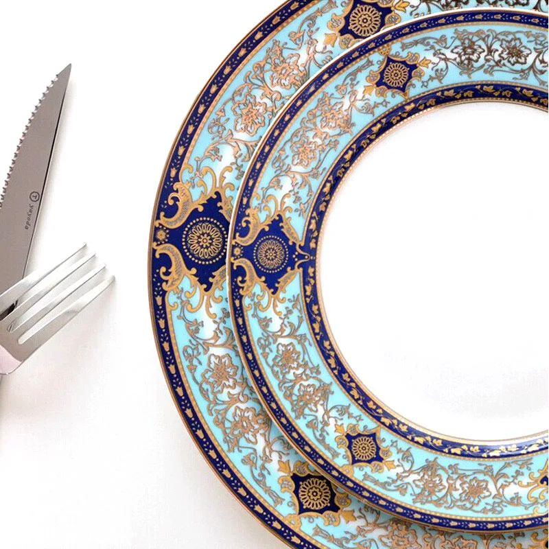 English-Court-Style-Bone-China-Western-Style-Dinner-Plates-Steak-Plates ...