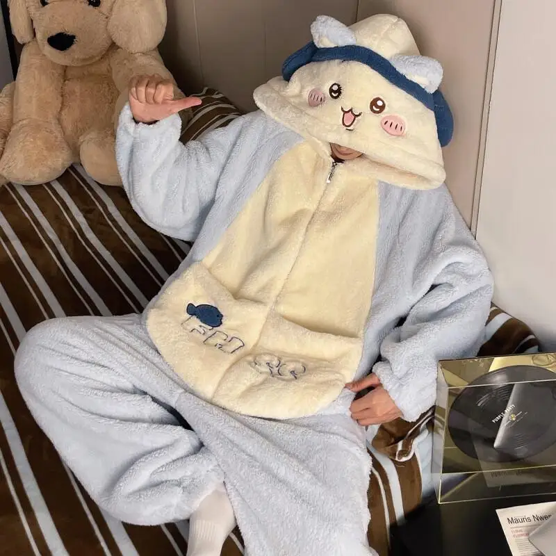 Chiikawa Onesie Pajamas Coral Fleece Added Fleece Thickened Flannel ...