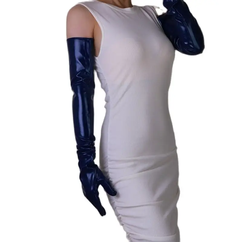 LATEX-LONG-GLOVES-Shine-Leather-Faux-Patent-PU-28-70cm-Opera-Evening ...