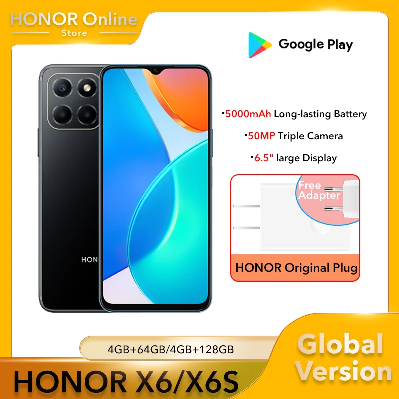 HONOR X6 X6S Smartphone 6.5 Inches Display 5000mAh Large Battery 50MP Triple Camera ...