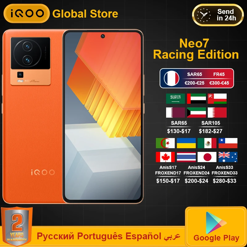 هاتف ذكي iQOO Neo7 Neo 7 Racing 5G بمعالج سناب دراجون 8 + Gen 1 120 وات مع فلاش تشارج 50 ...
