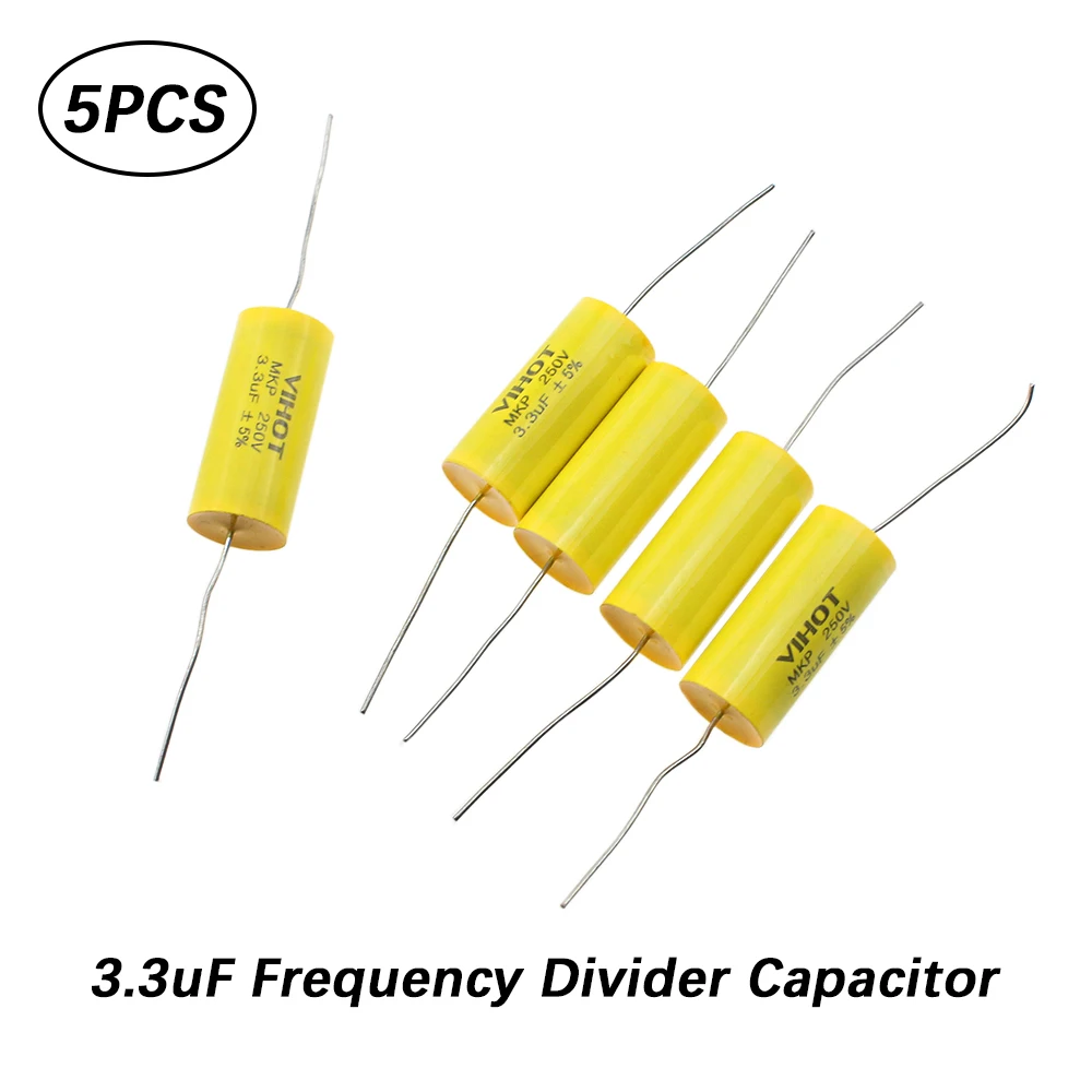 5pcs 3.3uF 250V Stepless MKP Axial Yellow Circle Piercing Capacitor 2 ...