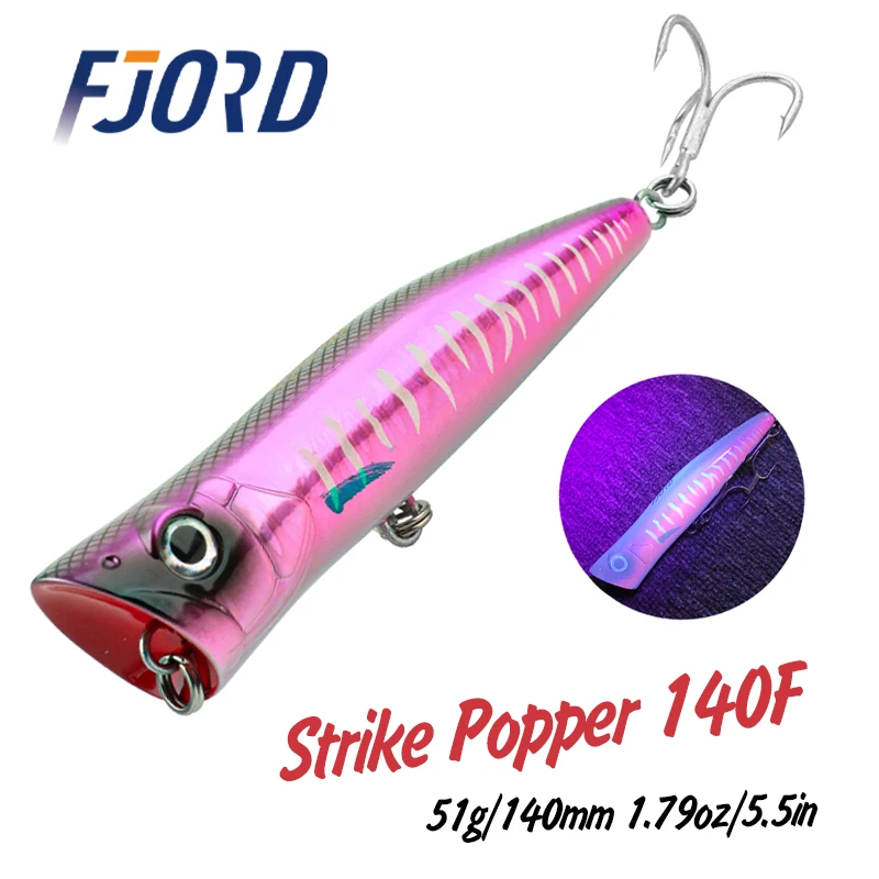 FJORD-140mm-51g-Popper-Fishing-Lure-Sea-Saltwater-Hard-Baits-Floating-UV-Effect-Swimbaits ...