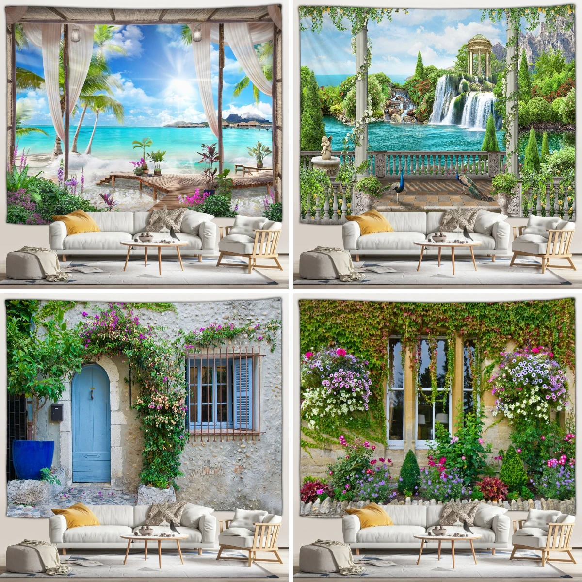 Outdoor-Garden-Landscape-Poster-Tapestry-Vintage-Mediterranean ...