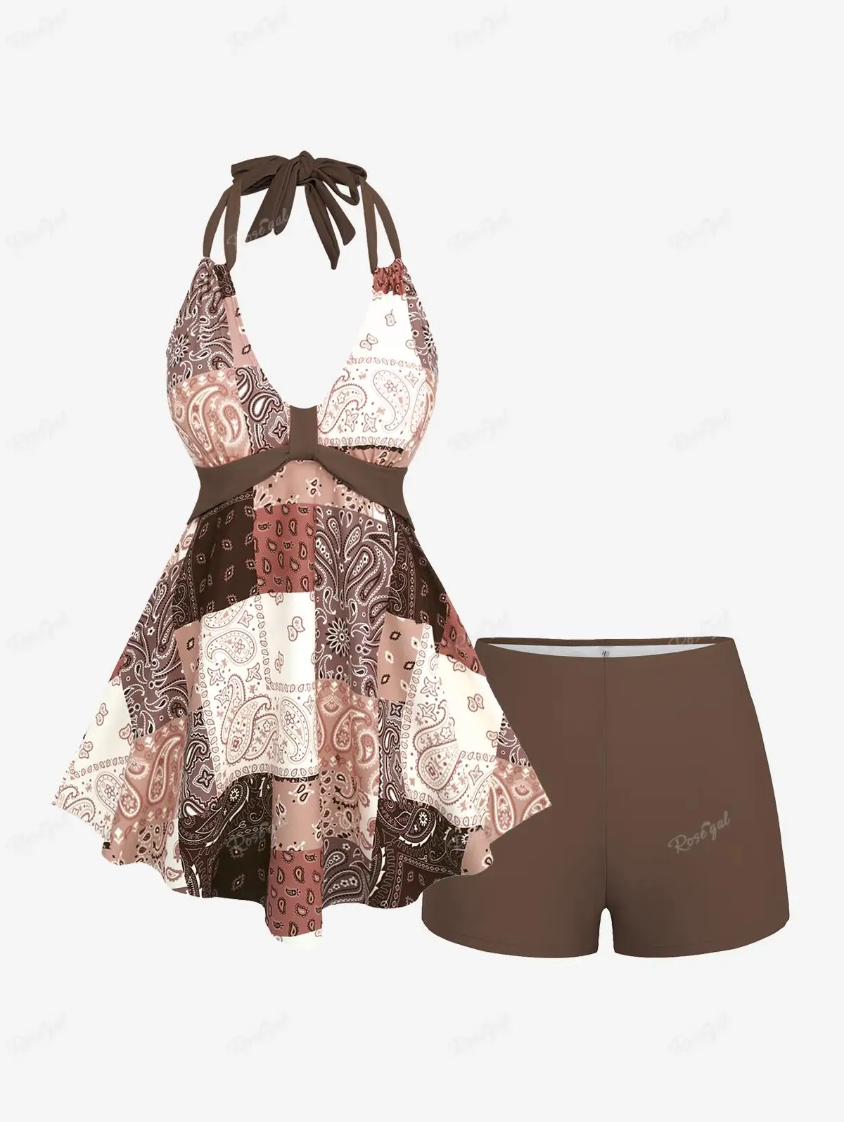 Ros-gal-Plus-Size-Mode-Vintage-Bade-bekleidung-Blumen-Paisley-Plaid ...