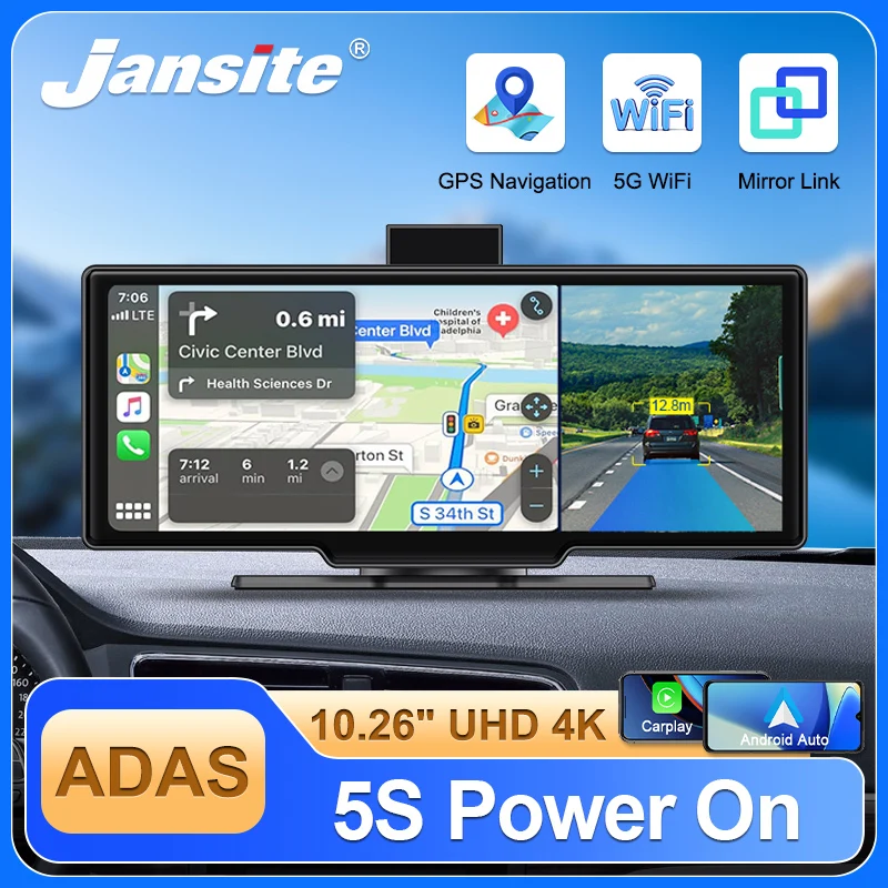 Jansite-10-26-4K-ADAS-Wireless-CarPlay-Android-Auto-Dash-Cam-GPS ...