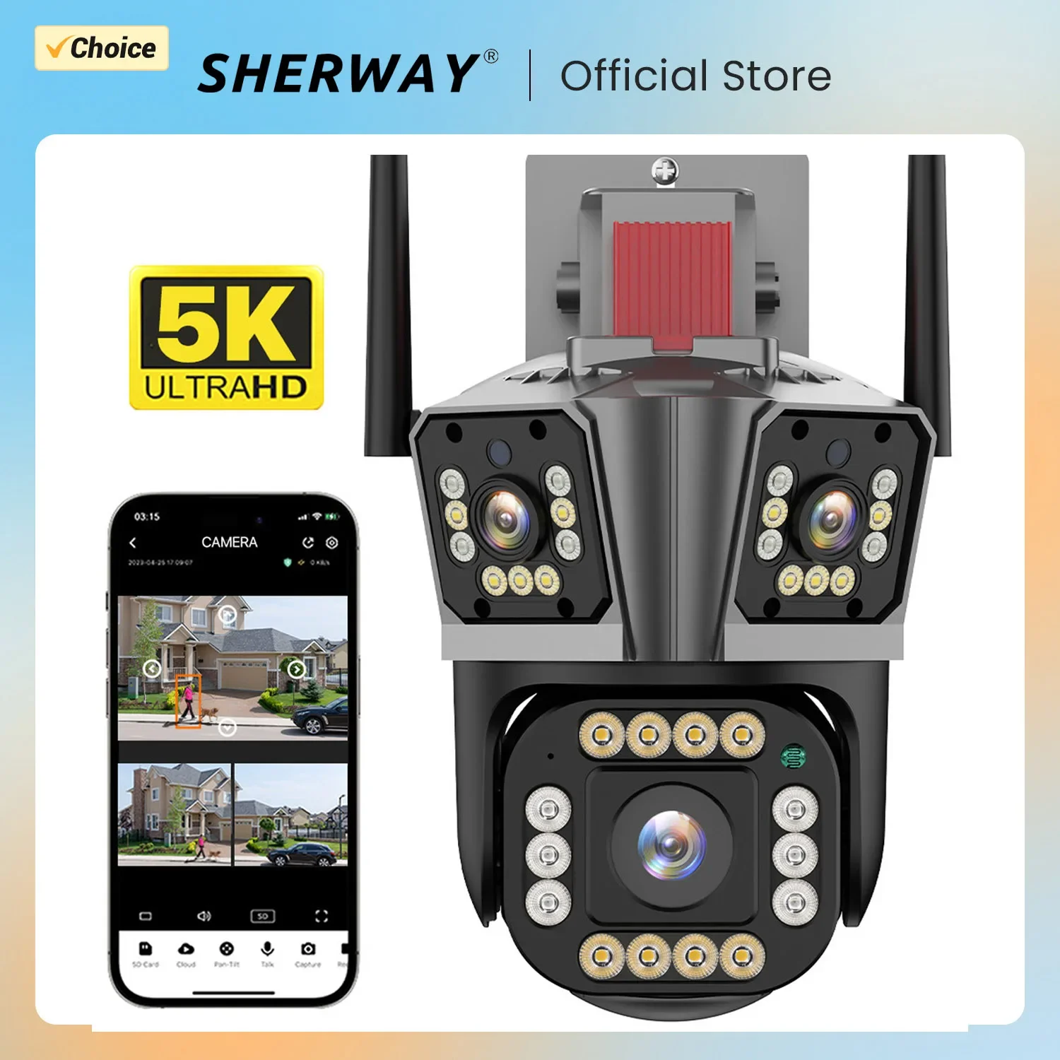 SHERWAY-IP-Camera-5K-12MP-HD-Outdoor-Three-Lens-3-Screens-WiFi-PTZ ...