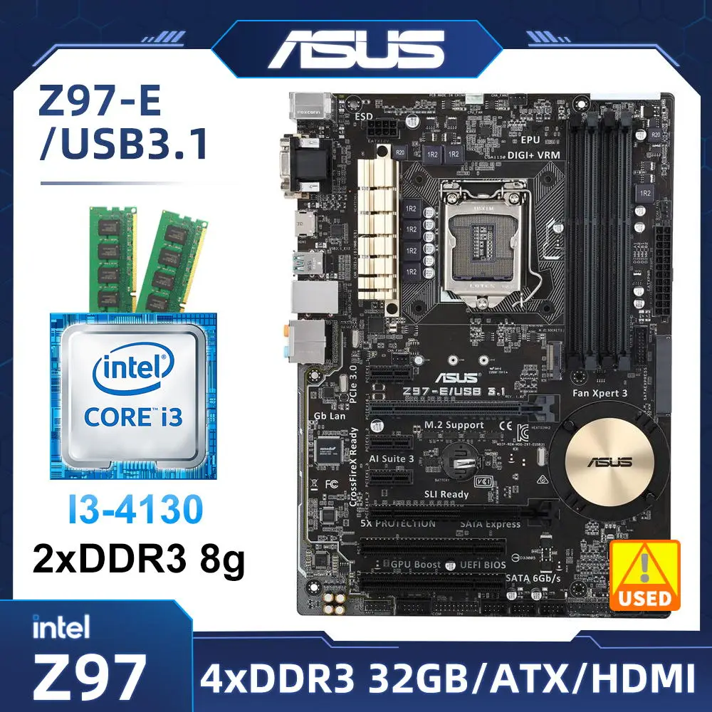 ASUS-Conjunto de placa base Z97-E/USB3.1 con cpu de i3-4130 + 2 x DDR3 ...