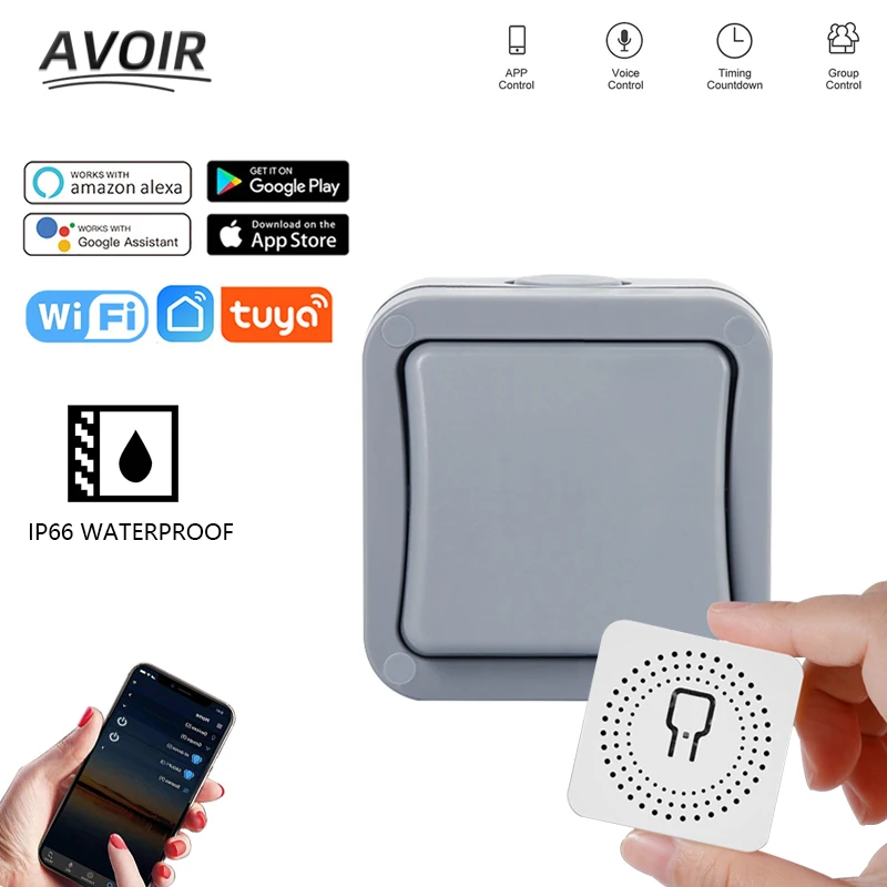 Avoir Tuya Push Button Switch IP66 Waterproof Box Wifi Smart Home Control Wall Light Switches 2 ...