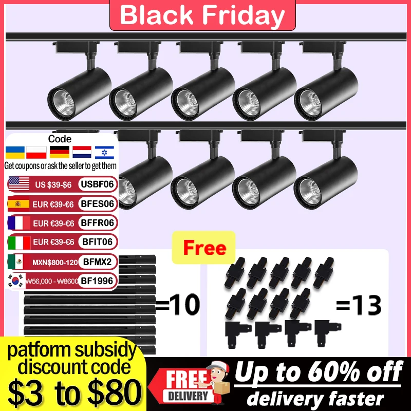 Set-Led-Spoor-Lichtpunt-Cob-Spoor-Verlichting-Wandlamp-Rail-220V-Spot ...