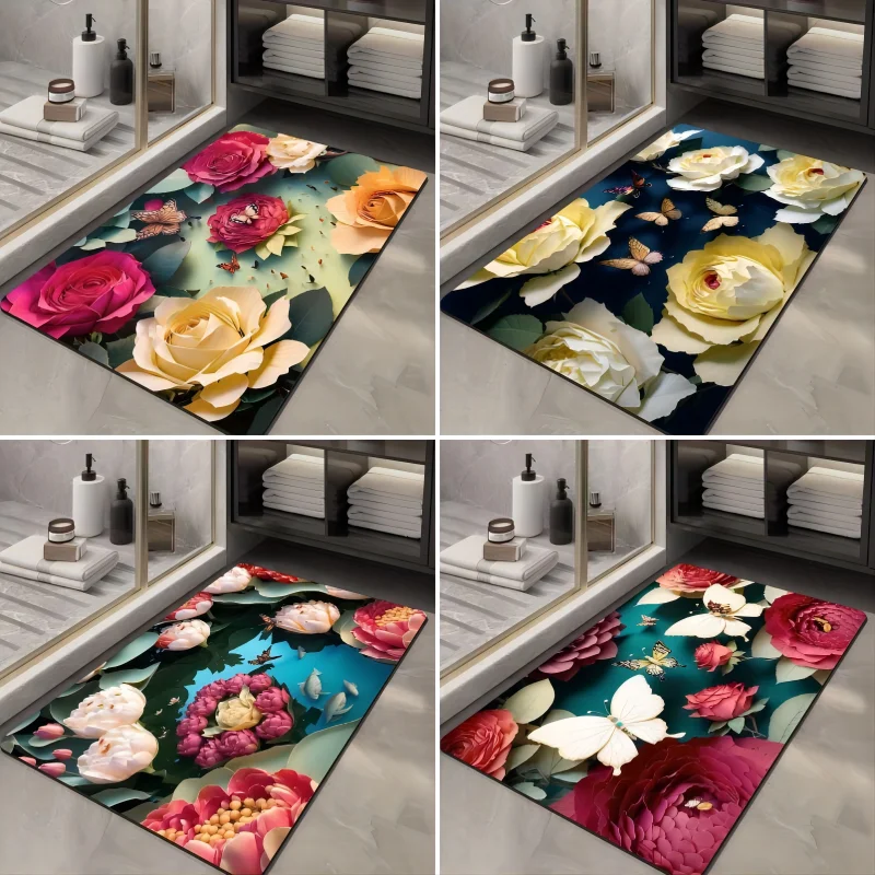 3D-Flower-Printed-Bath-Mat-Super-Absorbent-Non-slip-Bathroom-Rugs ...