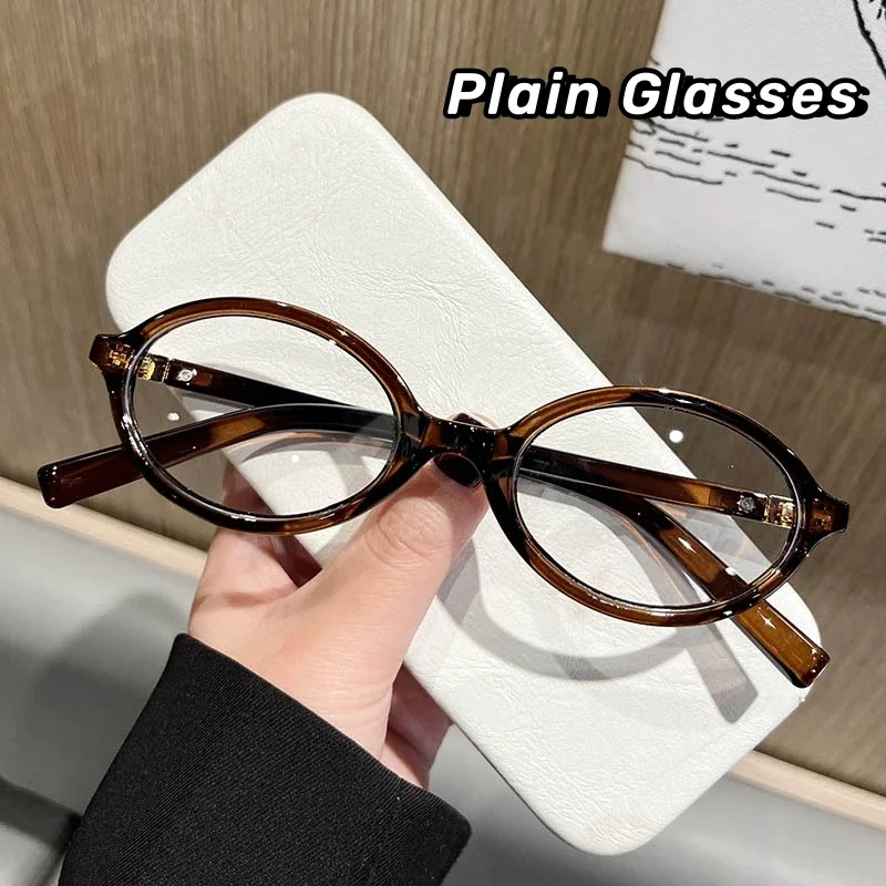 Oval-Small-Frame-Retro-Female-Korean-Plain-Glasses-Anti-blue-Light ...