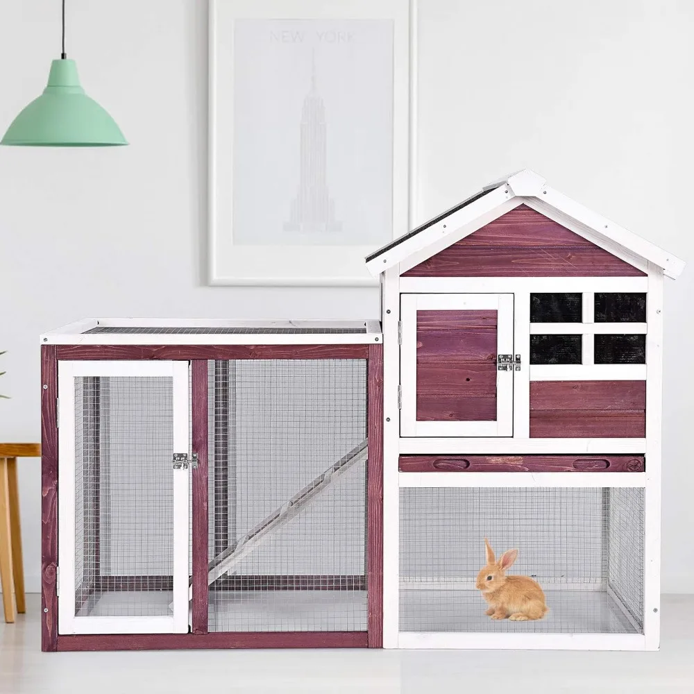 Rabbit-Hutch-Indoor-Outdoor-Bunny-Cage-with-Run-Wooden-Rabbit-Cage-with ...