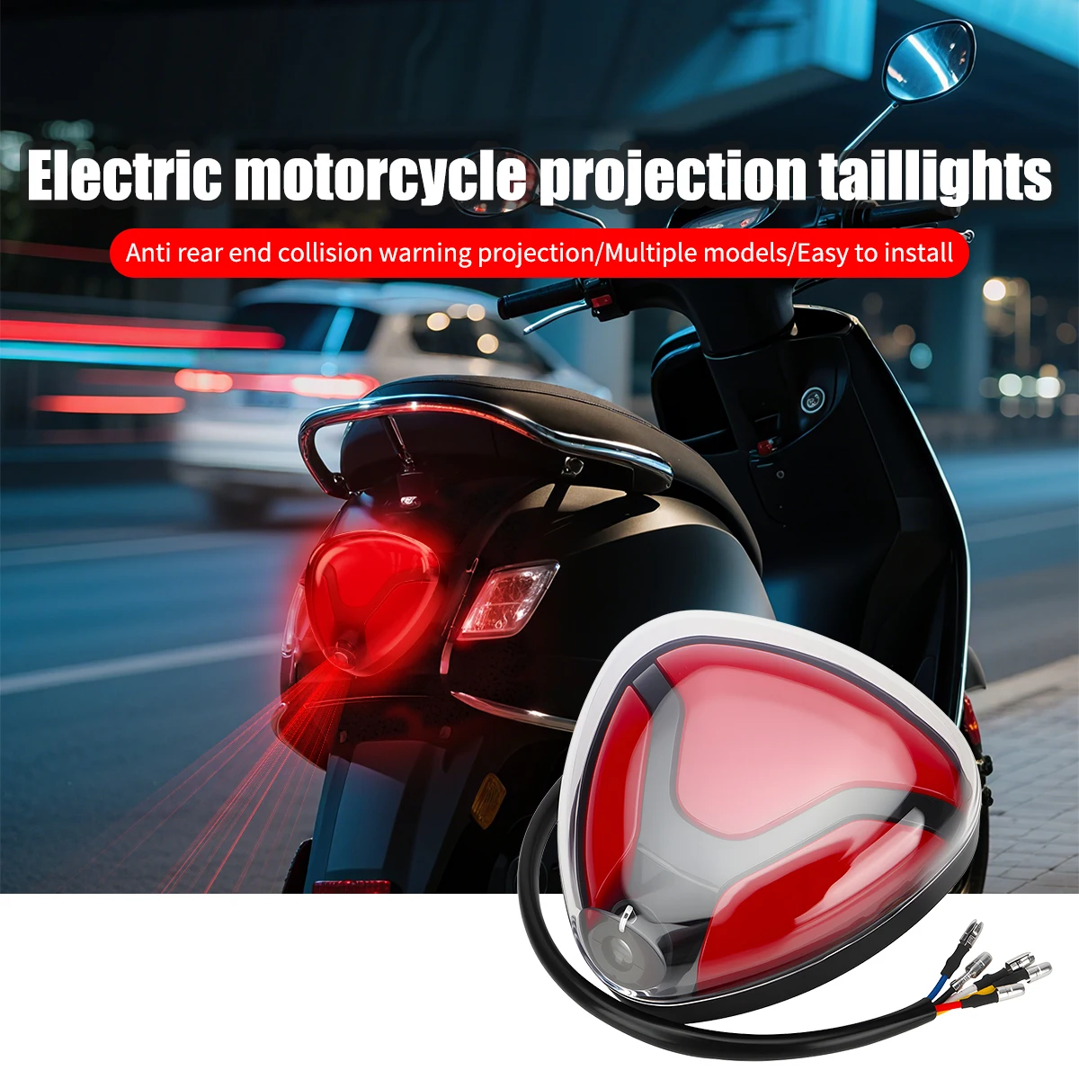 Motorcycle LED Projector Tail Light Triangular Anti Collision Rear-end ...