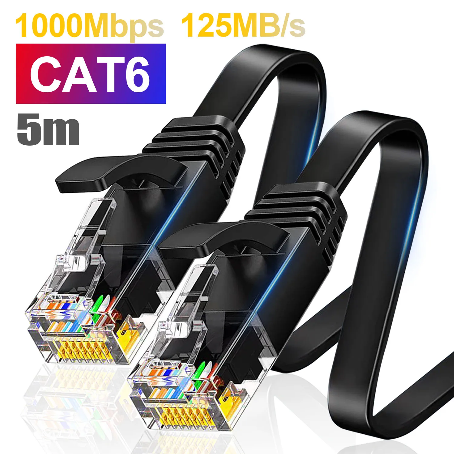 CAT6 5m Flat Unshielded Network Cable Gigabit High Speed 1000Mbps ...