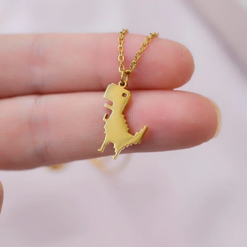 Stainless Steel Necklaces Mosaic Dinosaur Gothic Pendant Dainty Choker ...