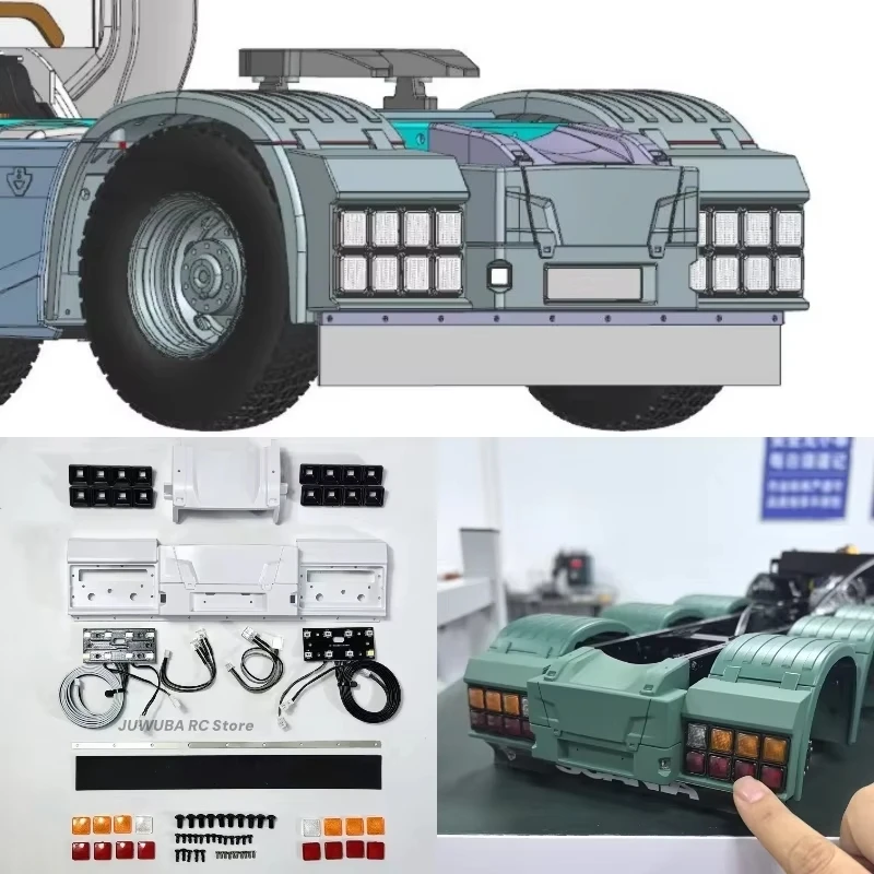 770S RC Truck 1/14 Plastic Rear Bumper Kit LED Taillight Parts For ...