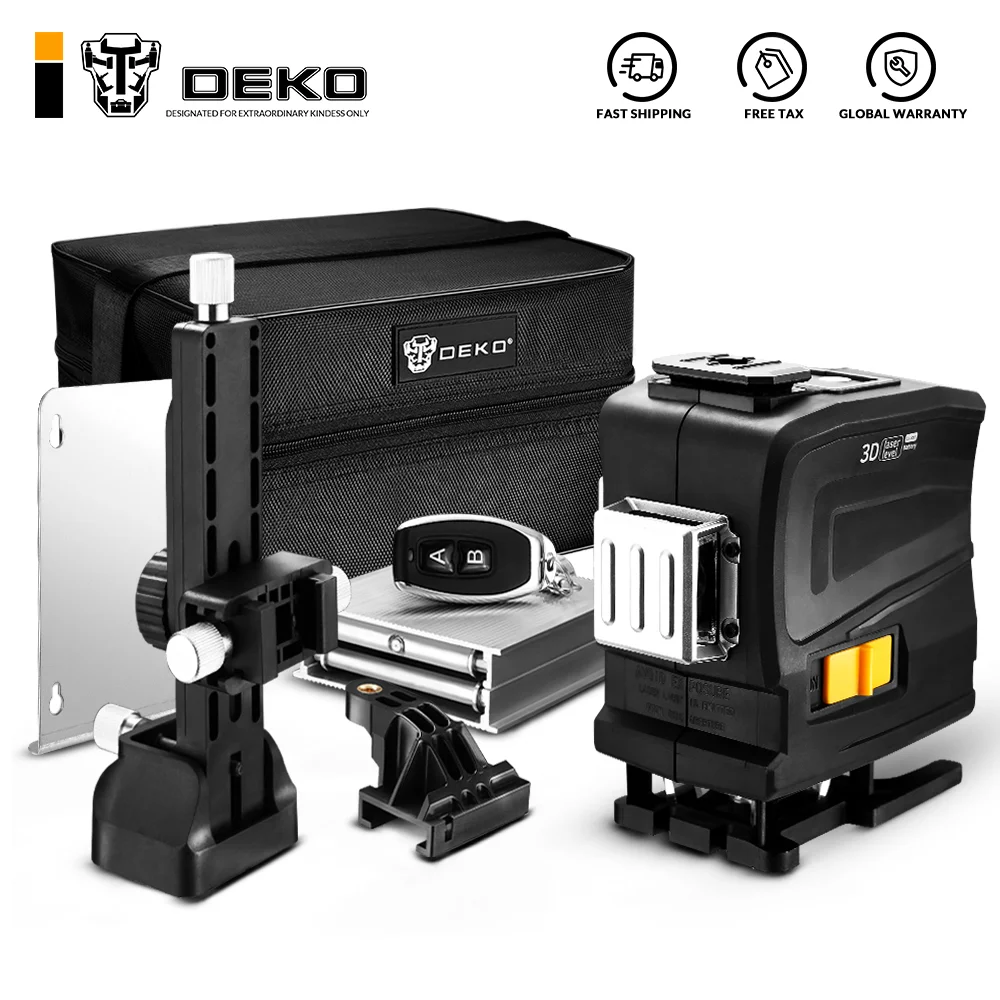 DEKO LL12-GTD 3.7V 3X360 LASER LEVEL GREEN HORIZONTAL/VERTICAL LINES ...