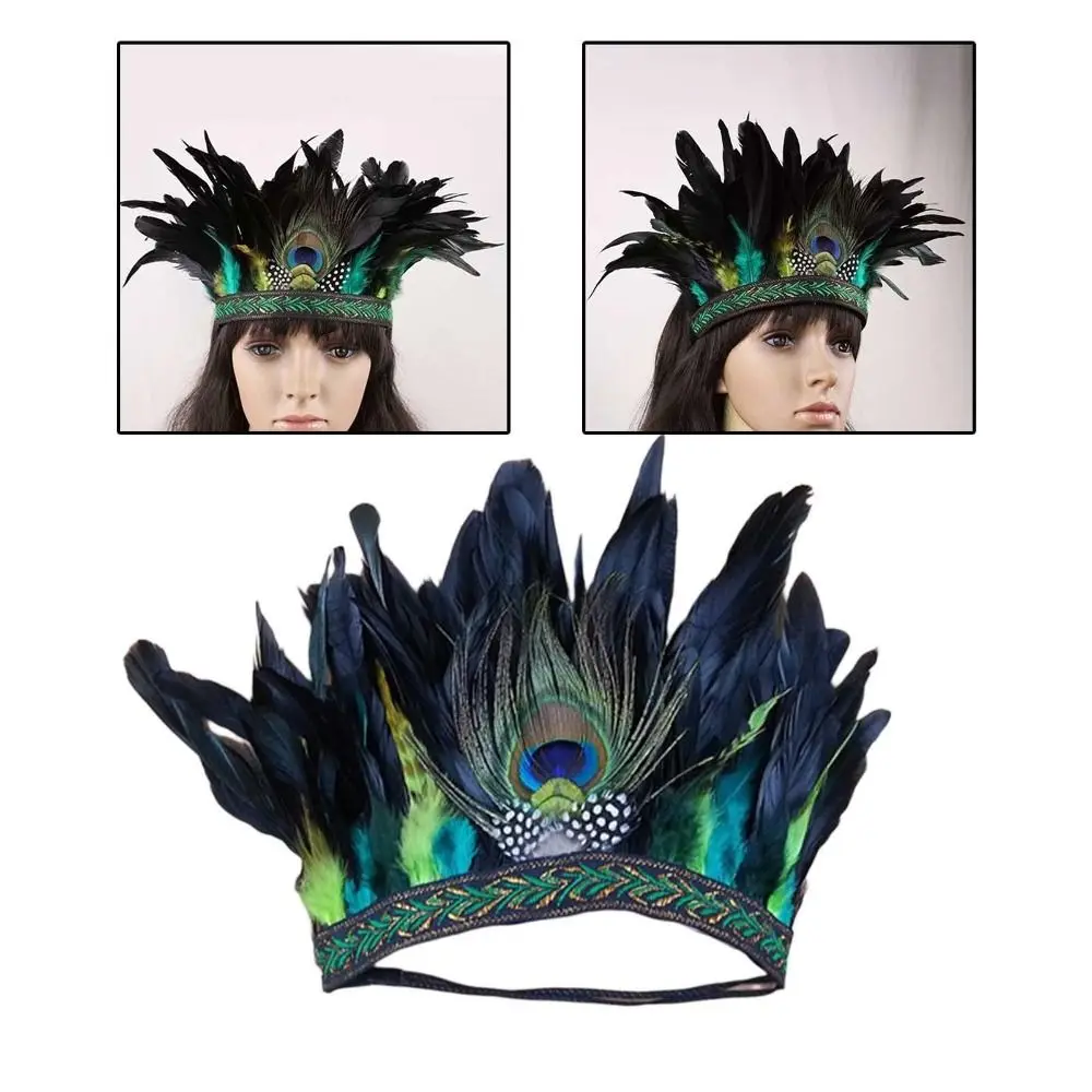 Fashion-Feather-Crown-Feather-Headbands-Peacock-Costume-Indian-Crown ...