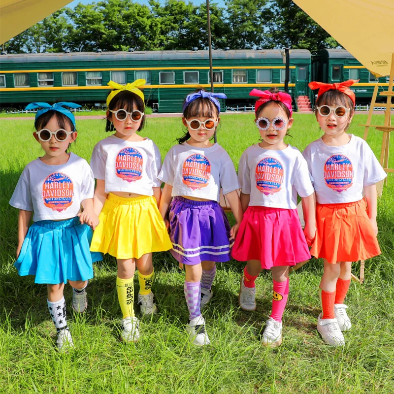 Girls-Crop-Top-Solid-Skirts-Hip-Hop-Street-Dance-Tee-Bright-Color ...