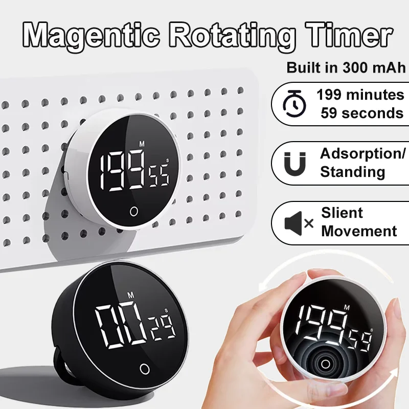 Magnetic Kitchen Timer LED Digital Manual Countdown Rotary Timer with 3 ...