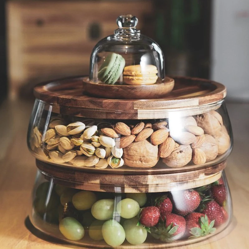 Creative Glass Food Storage Containers with Wooden Lid Kitchen Snack ...
