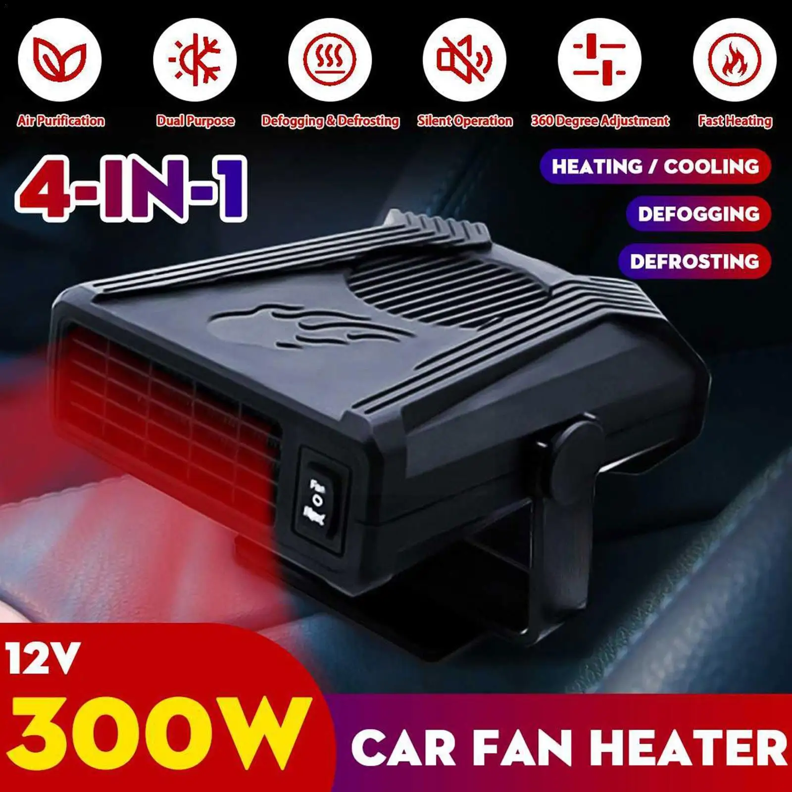 12V Car Heater 300W Potable Auto Heater Defroster Windscreen Defogging ...