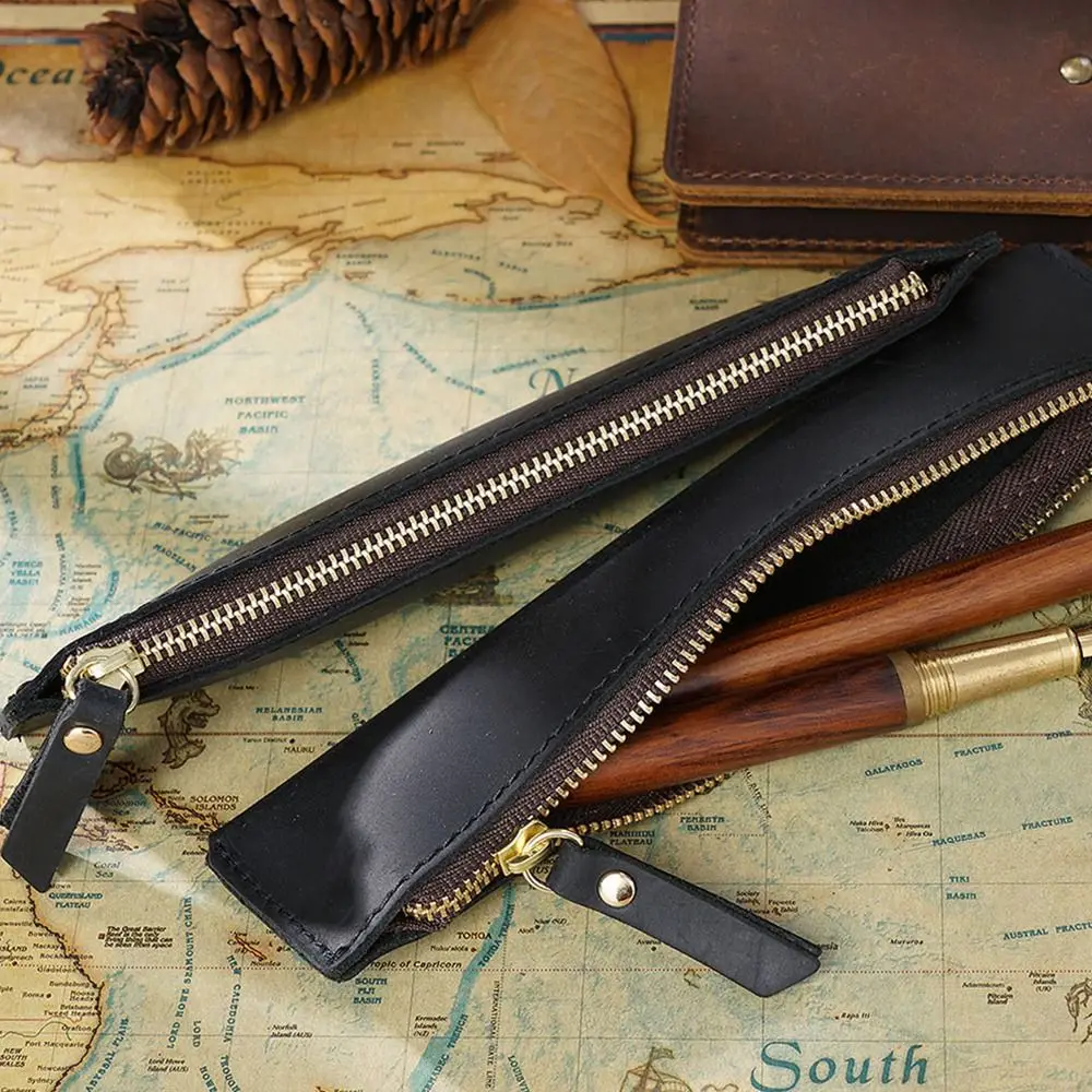 Portable-Genuine-Leather-Mini-Pencil-Case-Stationery-Bag-Zipper-Pen ...