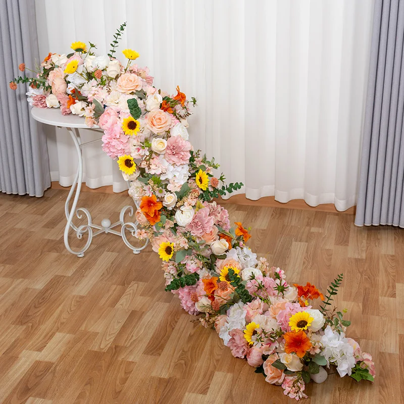 Artificial Rose Strip Table Runner Flower Row Arrangement Wedding Bac ...