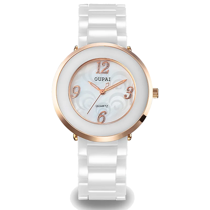 OUPAI-Reloj de pulsera de cerámica blanca para mujer, accesorio ...