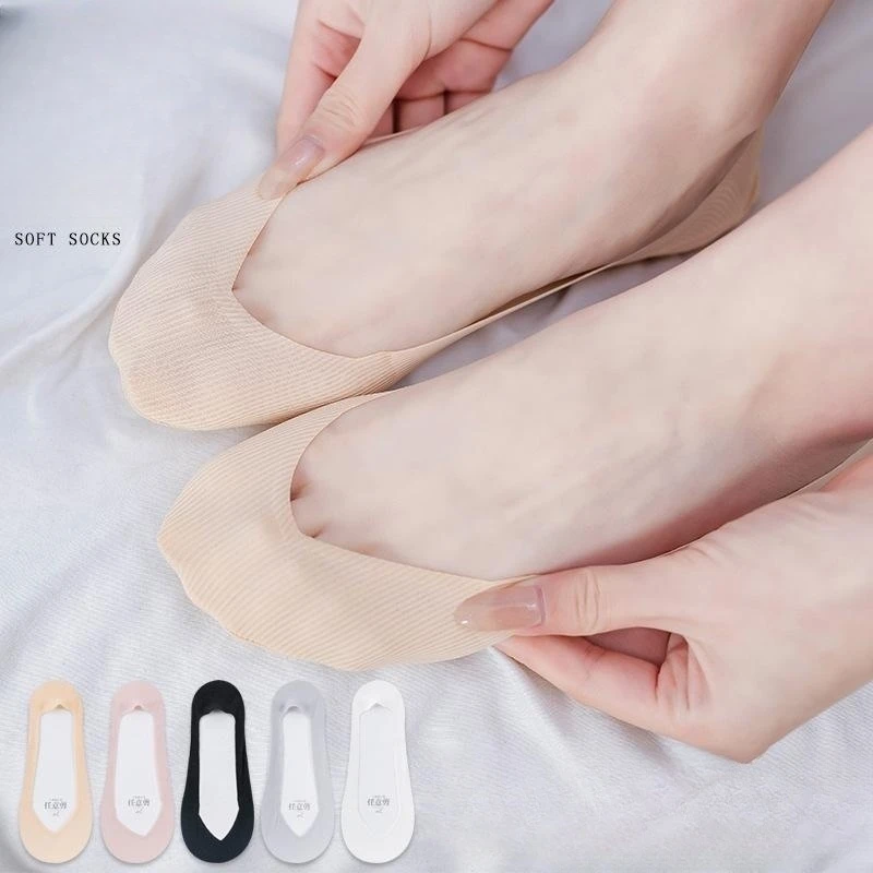 5-Pairs-Summer-Ice-Silk-Boat-Socks-Women-Silicone-Invisible-Antiskid ...