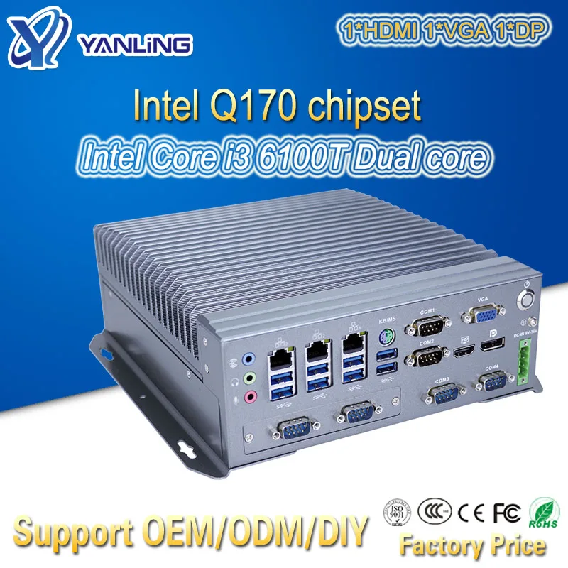 Yanling Intel Core i3 6100T i5 6500T i7 6700T IPC Computer Intel Q170 Chipset 9～36V COM RS485 ...