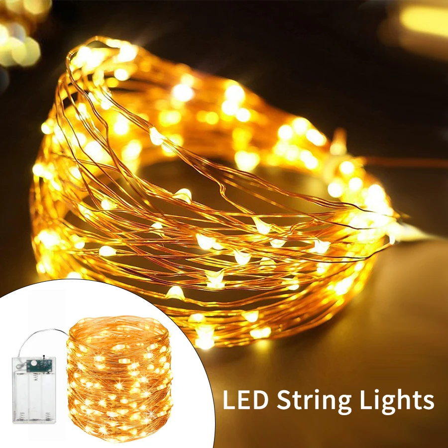 2M 5M 10M LED Fairy Lights Battery Operated Copper Wire Garland String ...