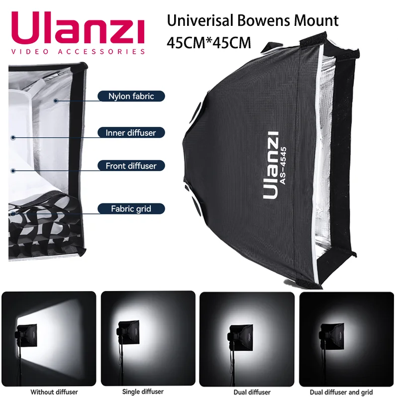 Ulanzi-AS-4545-45x45CM-Rectangle-Honeycomb-Grid-Softbox-with-Universal-Bowens-Mount-Dual ...